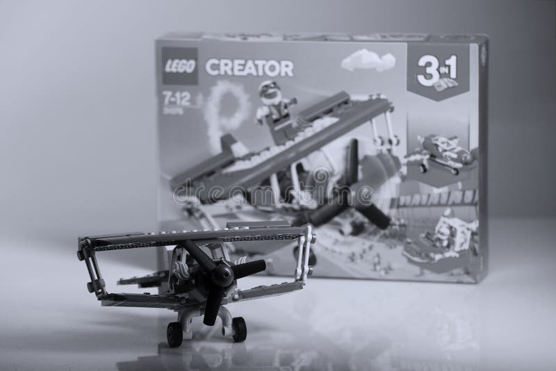 Plane Built from Lego Bricks. Box, Copy Space, Isolated Editorial ...