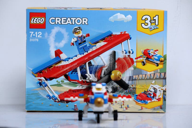 Plane Built from Lego Bricks and Its Box Front View Editorial Stock ...