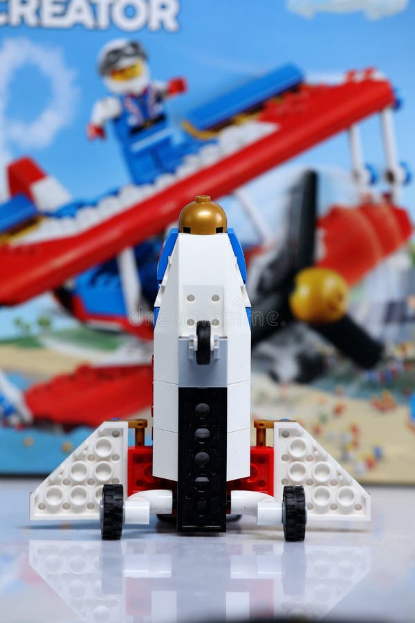 Plane Built from Lego Bricks and Its Box Front View Editorial ...