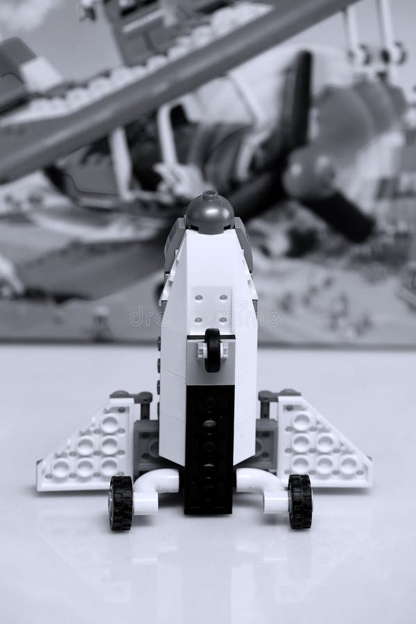 Plane Built from Lego Bricks and Its Box Front View Editorial Stock ...