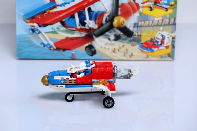 Plane Built from Lego Bricks and Its Boxfront View Editorial Stock ...