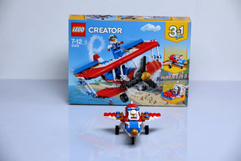 Plane Built from Lego Bricks and Its Box Front View Editorial ...