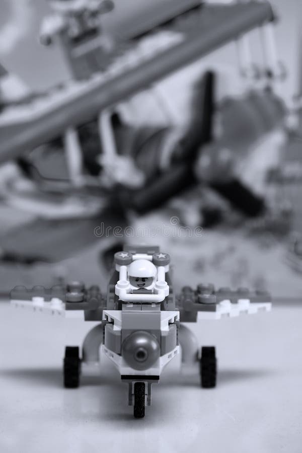 Plane Built from Lego Bricks and Its Box Front View Editorial Image ...