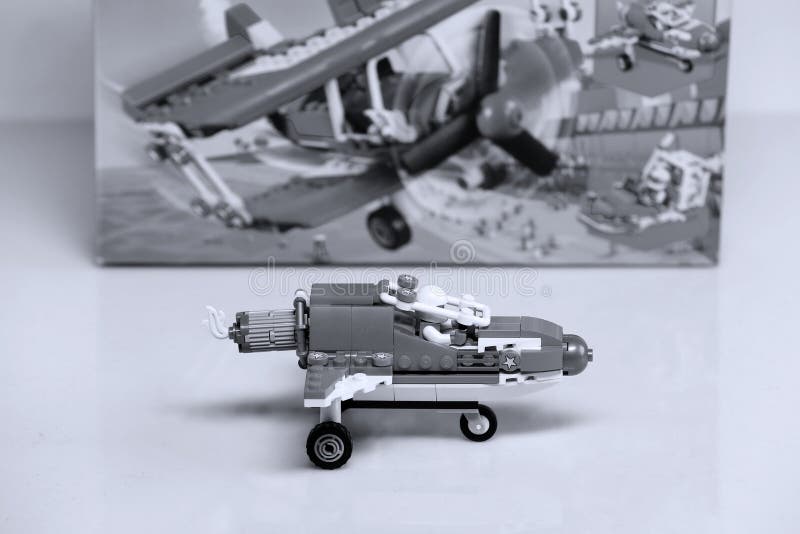 Plane Built from Lego Bricks and Its Box Front View Editorial Stock ...