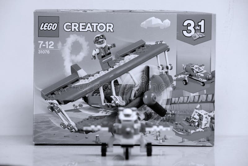 Plane Built from Lego Bricks and Its Box Front View Editorial Stock ...