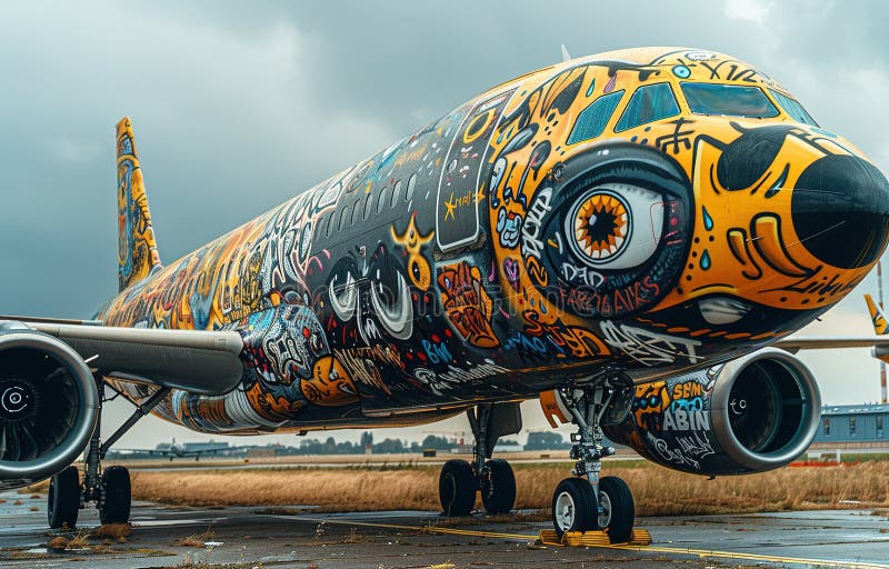 The Plane is Completely Covered with Graffiti. Generative AI Stock ...