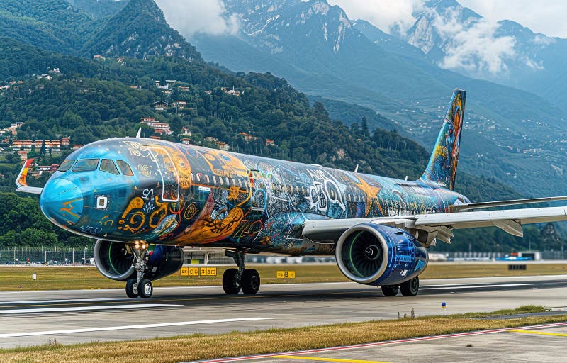 The Plane is Completely Covered with Graffiti. Generative AI Stock ...