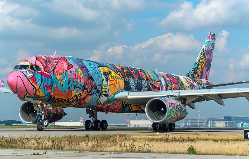 The Plane is Completely Covered with Graffiti. Generative AI Stock ...