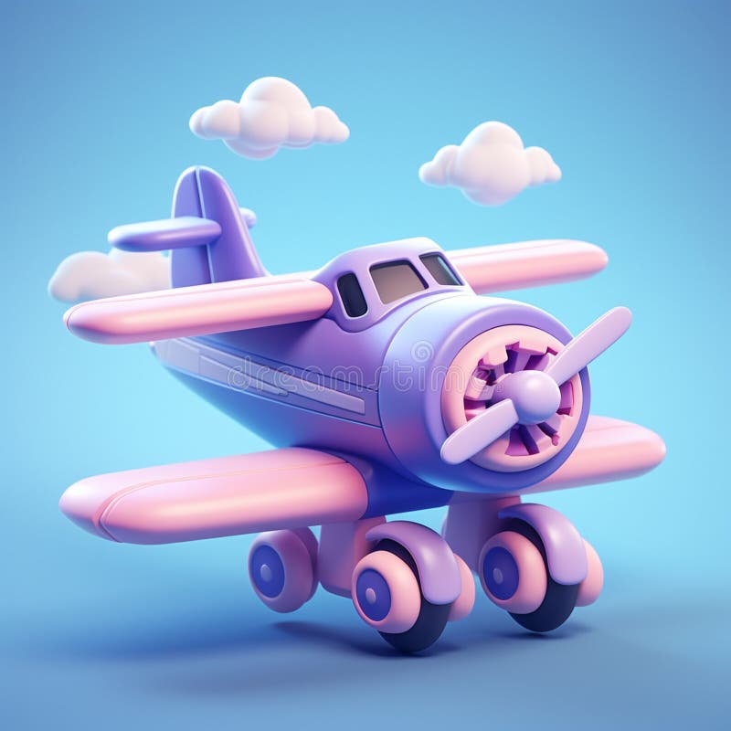 Cute Colorful Toy Plane, Charming 3D Aviation Illustration, Simple ...
