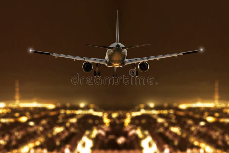 Plane during descent stock photo. Image of night, vacation - 168624084
