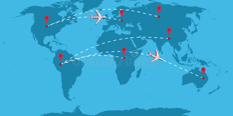 Plane Dotted Line Path Direction Vector Illustration Travel Map. Flight ...