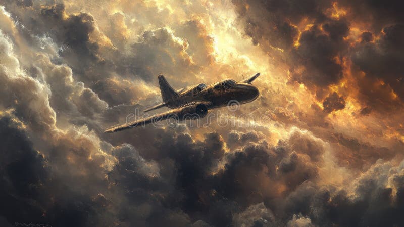 Plane in dramatic clouds stock image. Image of aviation - 381940239