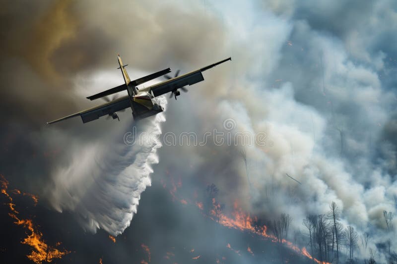 Plane Dropping Water Over Forest Fire Stock Photo - Image of water ...