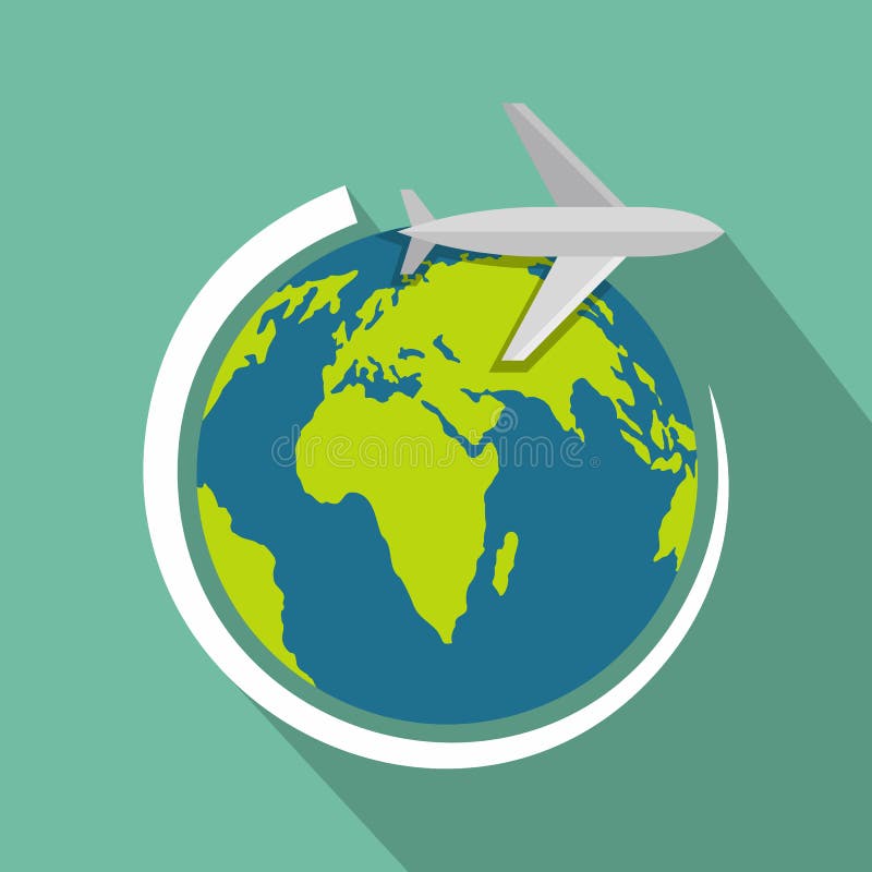 Plane on Earth Icon, Flat Style. Stock Illustration - Illustration of ...