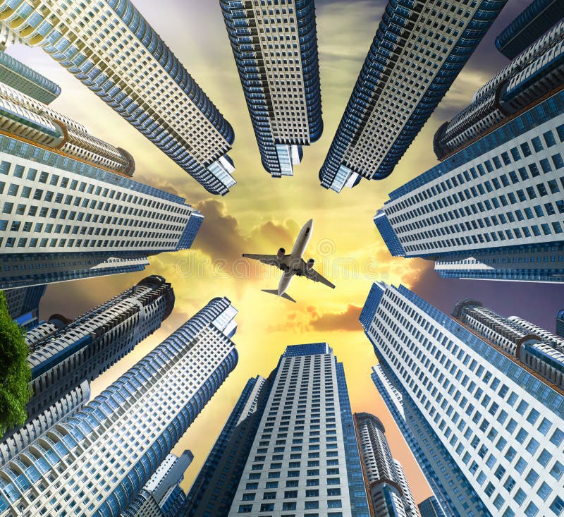 Plane Encircled by Buildings Stock Photo - Image of trip, local: 248478926