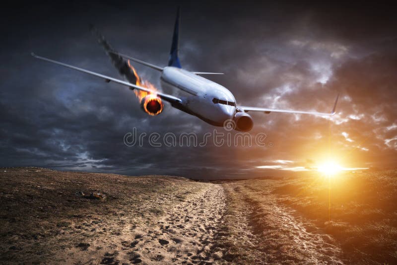 Plane with Engine on Fire about To Crash Stock Illustration ...