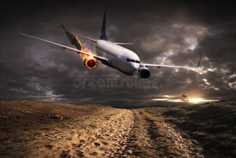 Plane with Engine on Fire about To Crash Stock Illustration ...