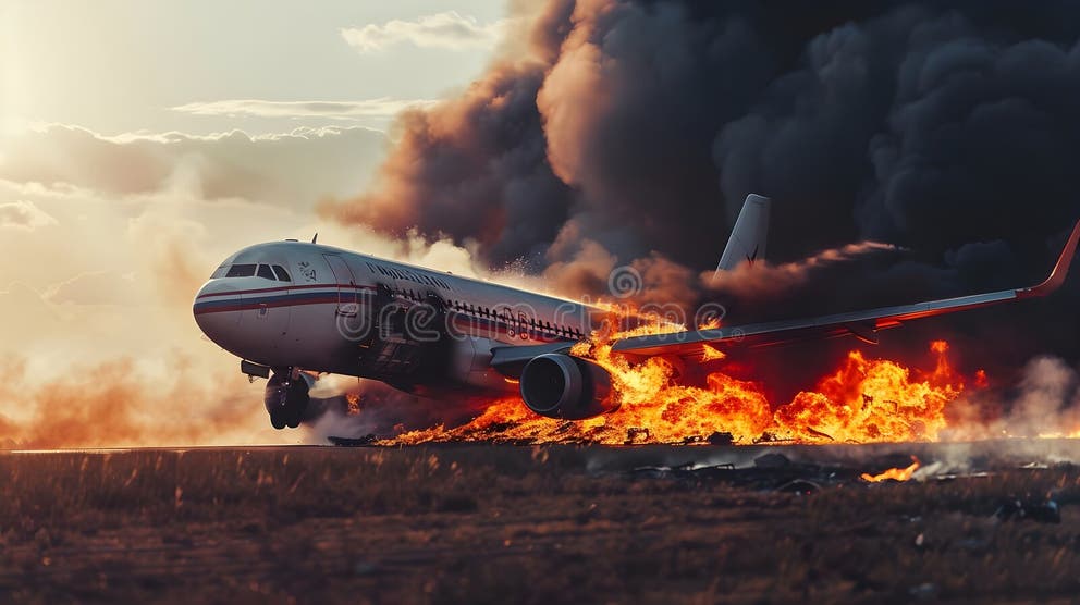 Plane Explosion with Flames and Smoke in Background Stock Illustration ...