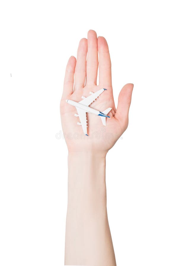 Plane on the Female Palm Isolate on White Background. Concept of Safe ...