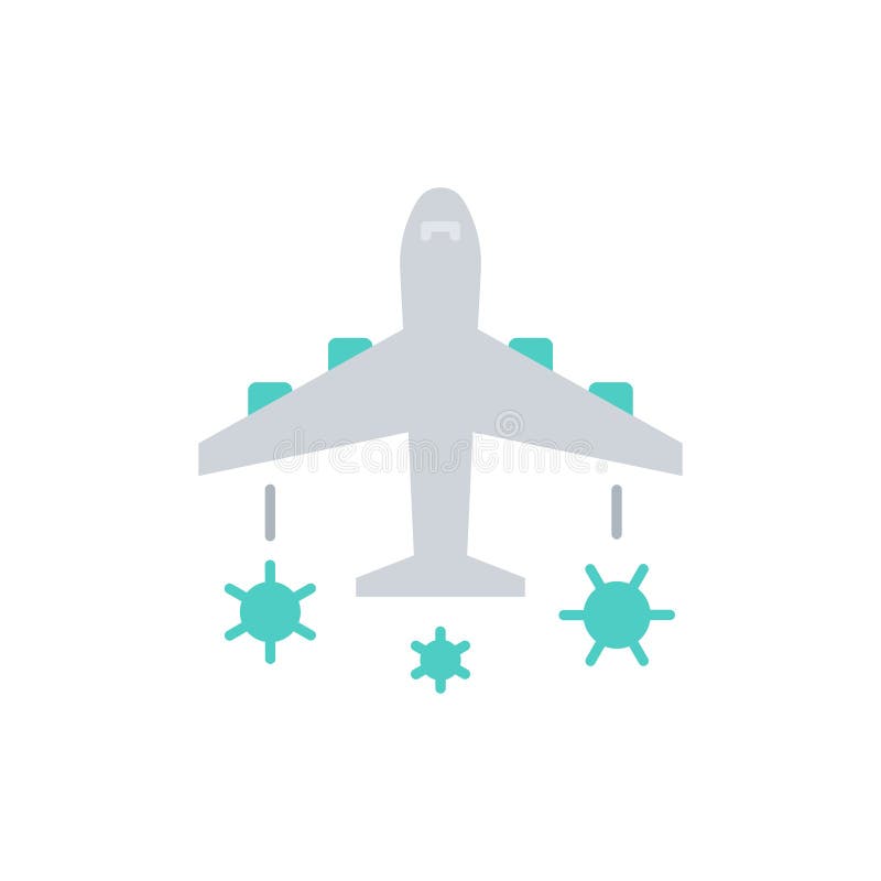 Plane Flat Icon with Virus or Pandemic Symbol, Vector Stock Vector ...