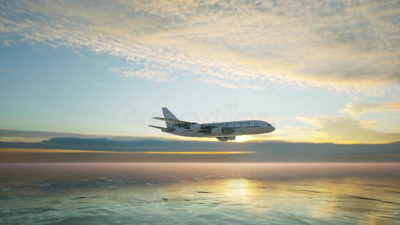 The Plane Flies Against the Backdrop of Fantastic Clouds 3d Stock ...