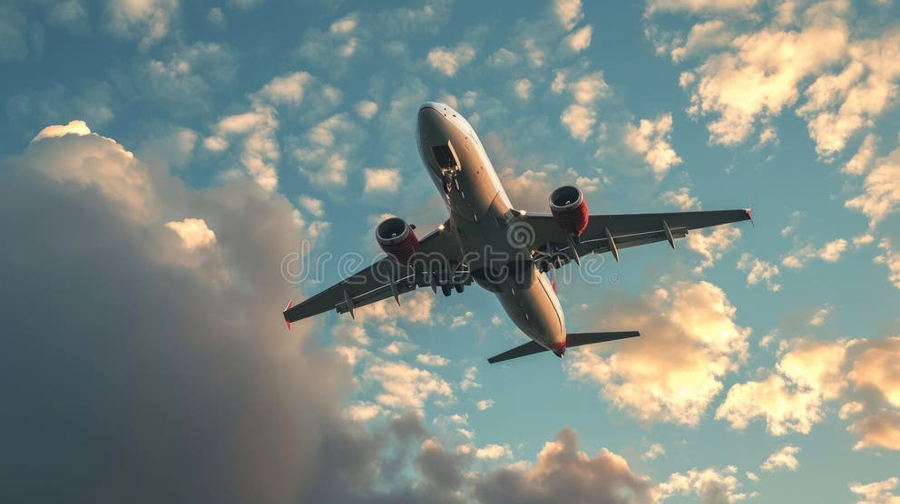 Plane Flies in the Sky, Hyper Realistic Stock Image - Image of landing ...