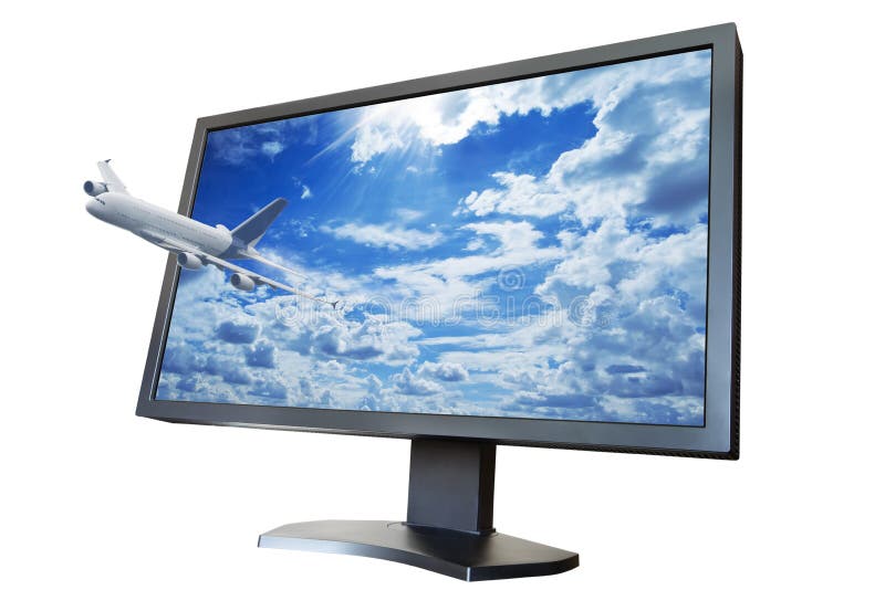 The Plane Flies from the TV Screen As Concept of 3D LCD TV. Stock Photo ...