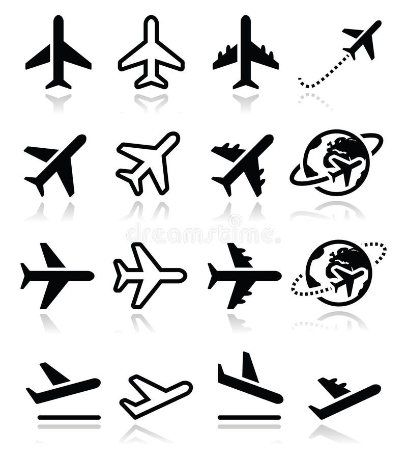 Plane, Flight, Airport Icons Set Stock Illustration - Illustration of ...