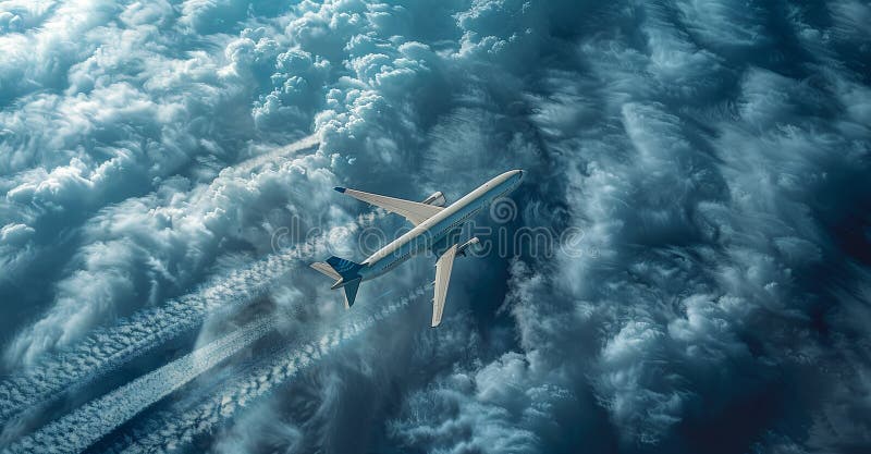 The Plane is in Flight through the Blue Sky, in the Style of Green and ...