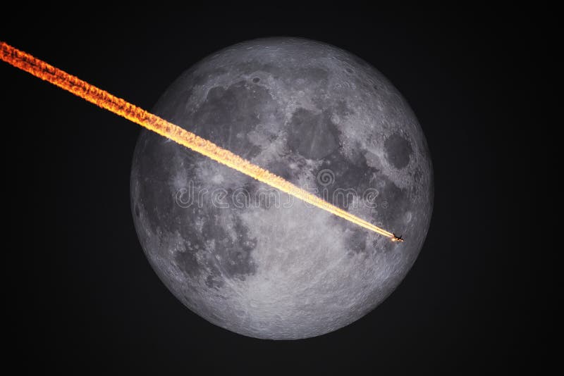 Air plane full moon stock photo. Image of close, flight - 6670816