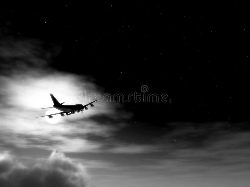 Plane in Flight at Night 11 Stock Image - Image of white, moonlit: 3849189