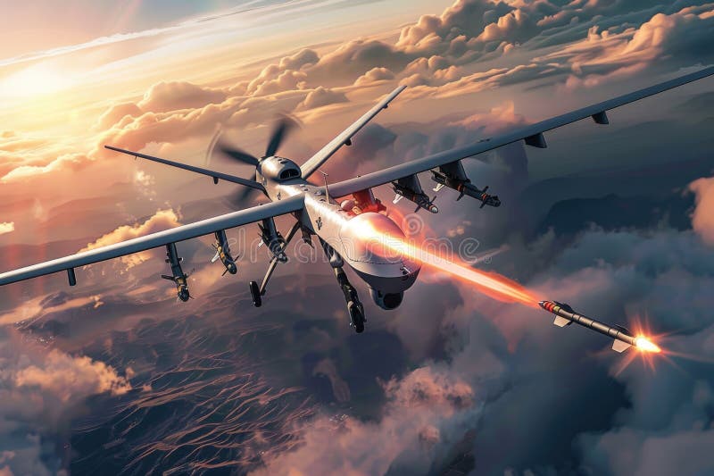 A Plane in Flight with a Rocket Emerging from Its Side Stock Image ...