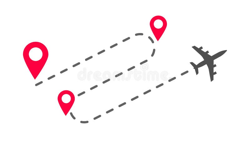 Plane Flight Way Path Trace with Arrival Pin Pointer Markers or Track ...