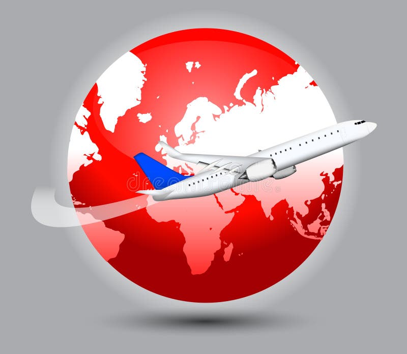 Cartoon Plane Flying Around the Globe Stock Vector - Illustration of ...