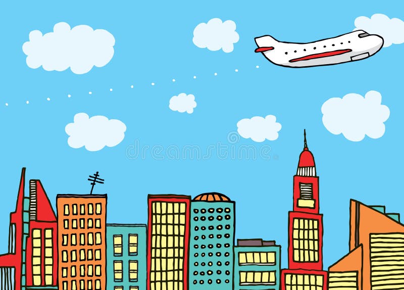 Plane Flying Above the City Stock Illustration - Illustration of ...