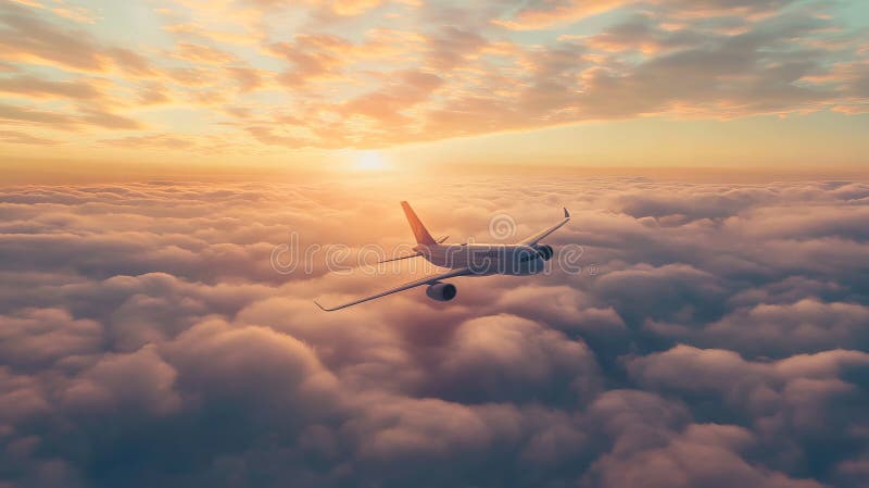 A Plane Flying Above the Clouds at Sunset Stock Photo - Image of ...