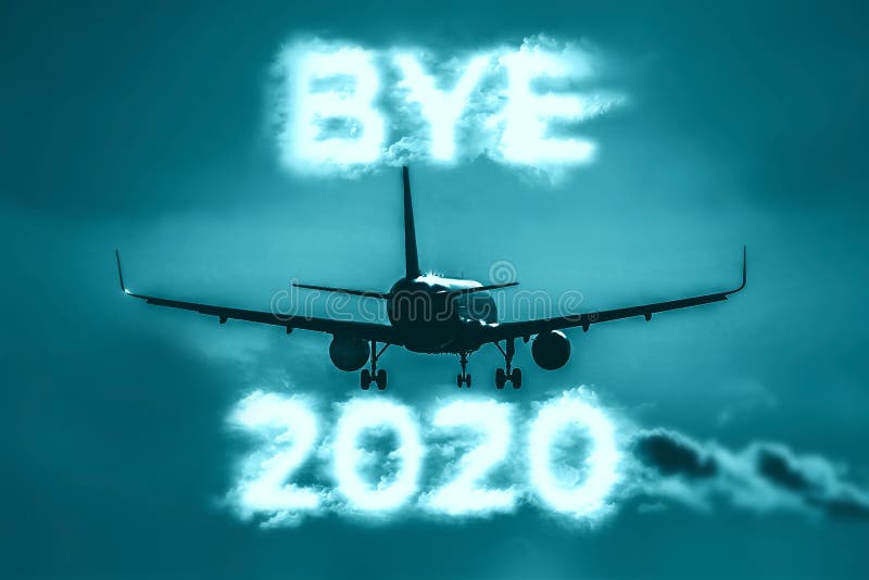 A Plane Flying into the Distance. Cloud-shaped Inscription - BYE 2020 ...