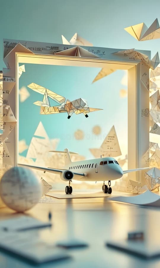Plane is Flying through Frame with Paper Airplanes Stock Illustration - Illustration of flight ...