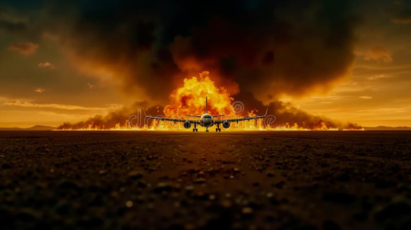 A Plane is Flying in Front of a Large Explosion Stock Photo - Image of ...