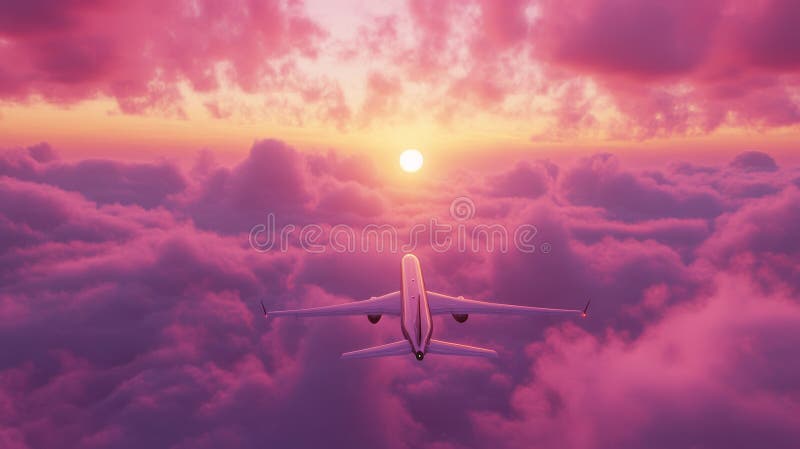 A Plane Flying High Above the Clouds, Set Against a Smooth Gradient ...