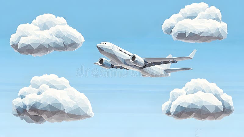 Plane Flying through Low Polygon Clouds Stock Illustration ...