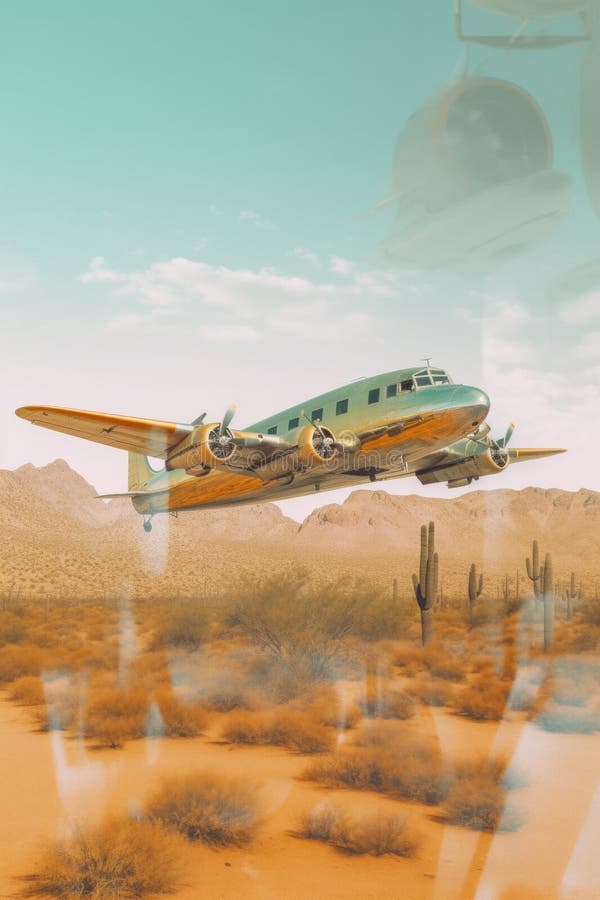 A Plane is Flying Over a Desert Area. Generative AI Image. Stock ...