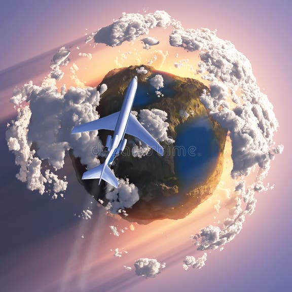 Plane Flying Over the Earth Stock Illustration - Illustration of ...