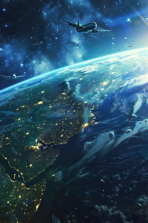 A Plane Flying Over the Earth at Night. Suitable for Travel and ...