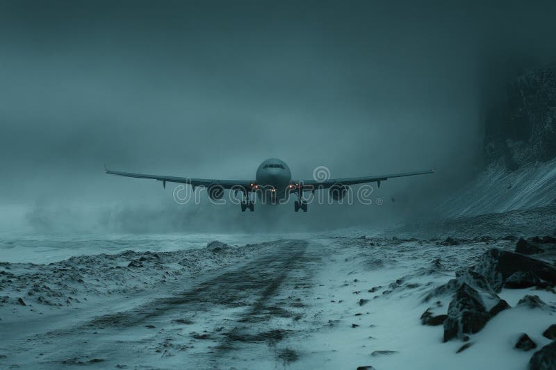 A Plane Flying Over Icy Terrain, Dramatic and Cold, Aviation Theme ...