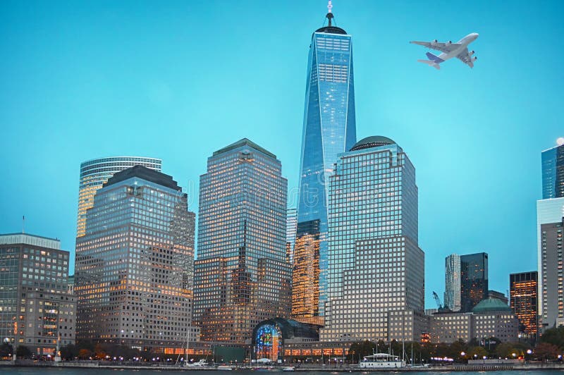 Plane Flying Over Manhattan Stock Image - Image of land, finance: 70473923