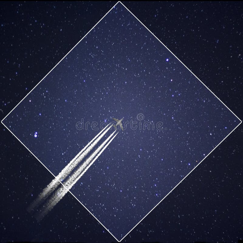 A Plane Flying Over in the Night Sky Stock Photo - Image of world ...