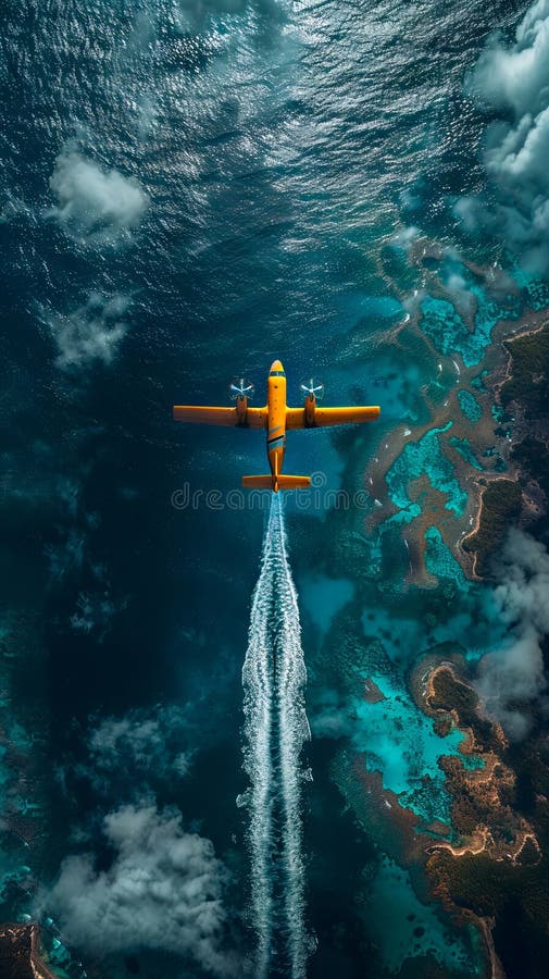 A Plane Flying Over the Ocean Stock Photo - Image of blue, transport ...