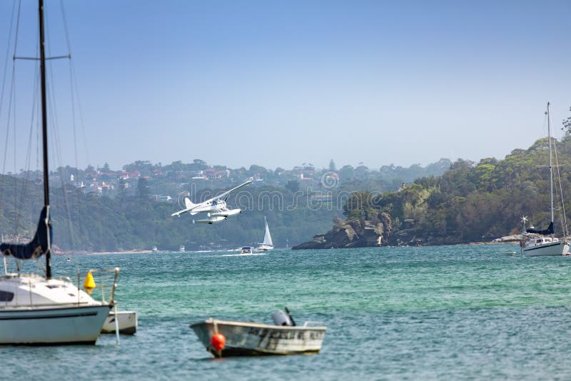 Plane Flying Over the Ocean in Sydney Australia Stock Image - Image of ...