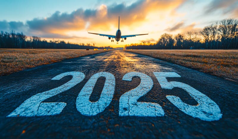 A Plane is Flying Over a Runway with the Number 2025 Written on it ...
